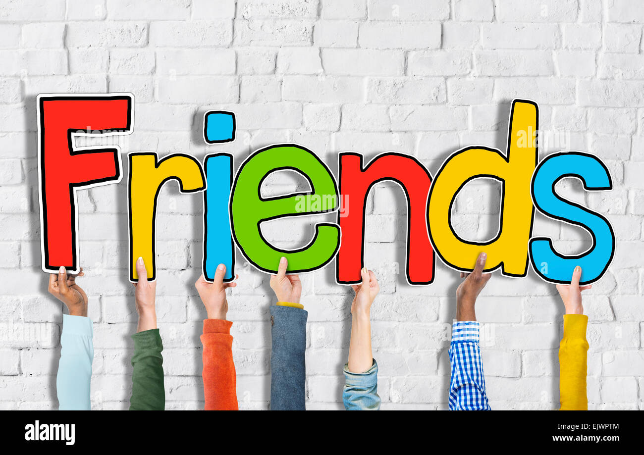 Multiethnic Group of Hands Holding Letter Friends Stock Photo - Alamy