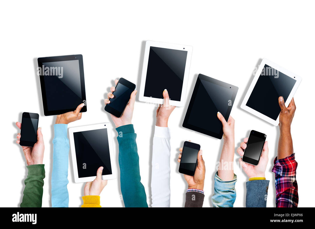 Group of Hands Holding Digital Devices Stock Photo - Alamy