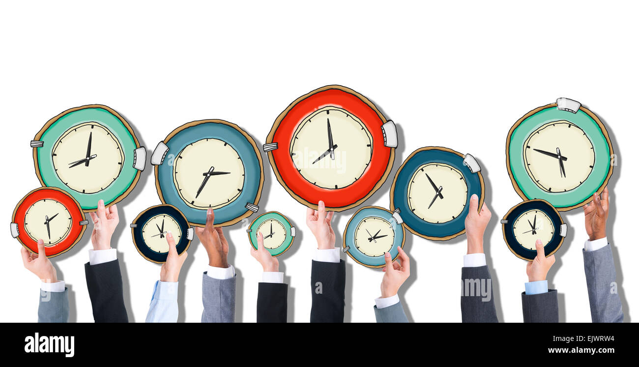 Group of Business People's Hands Holding Clocks Stock Photo - Alamy