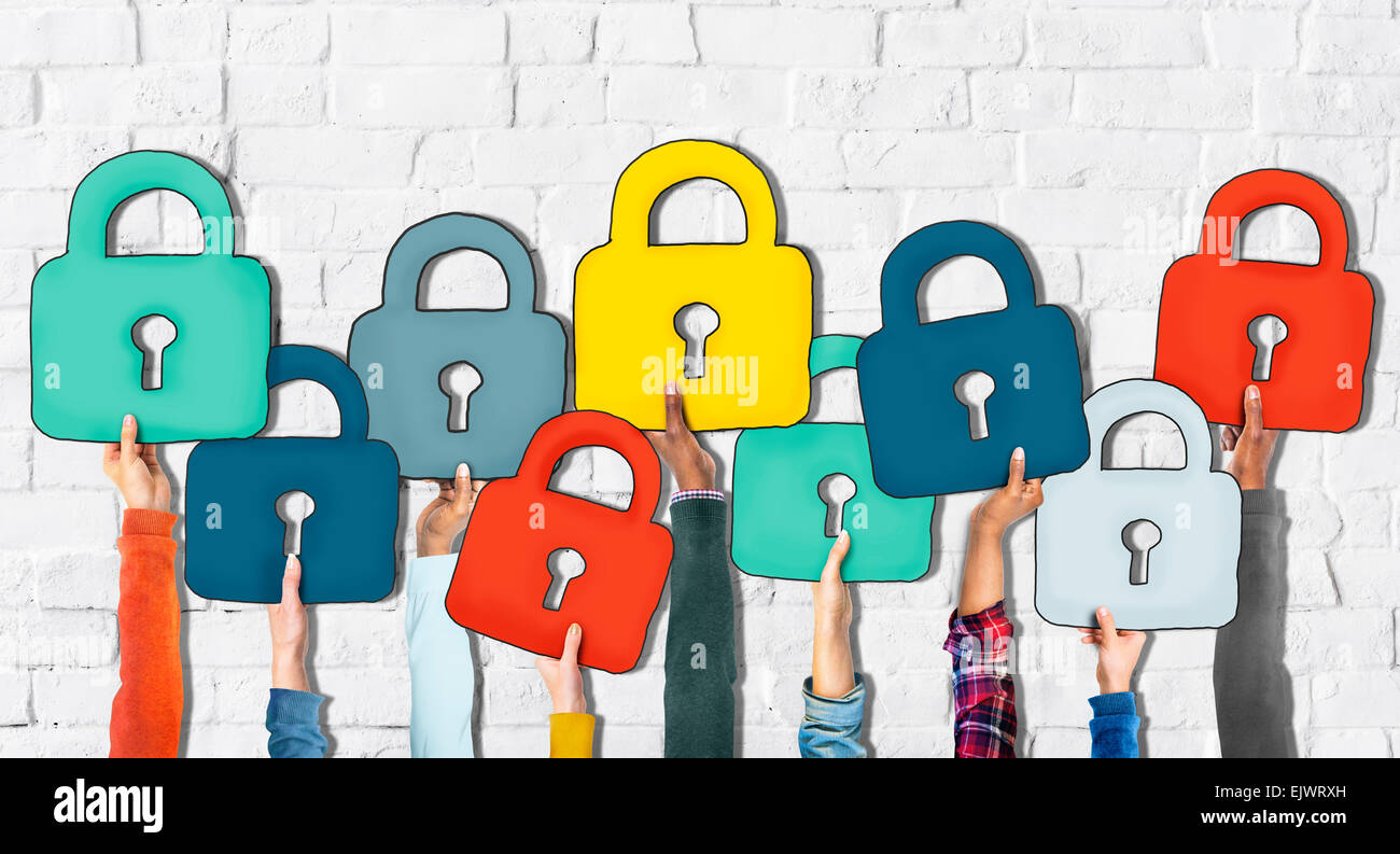 Group of Hands Holding Padlock Stock Photo - Alamy