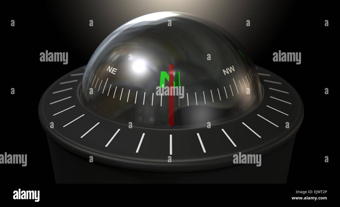 A floating liquid compass on an isolated black studio background Stock ...