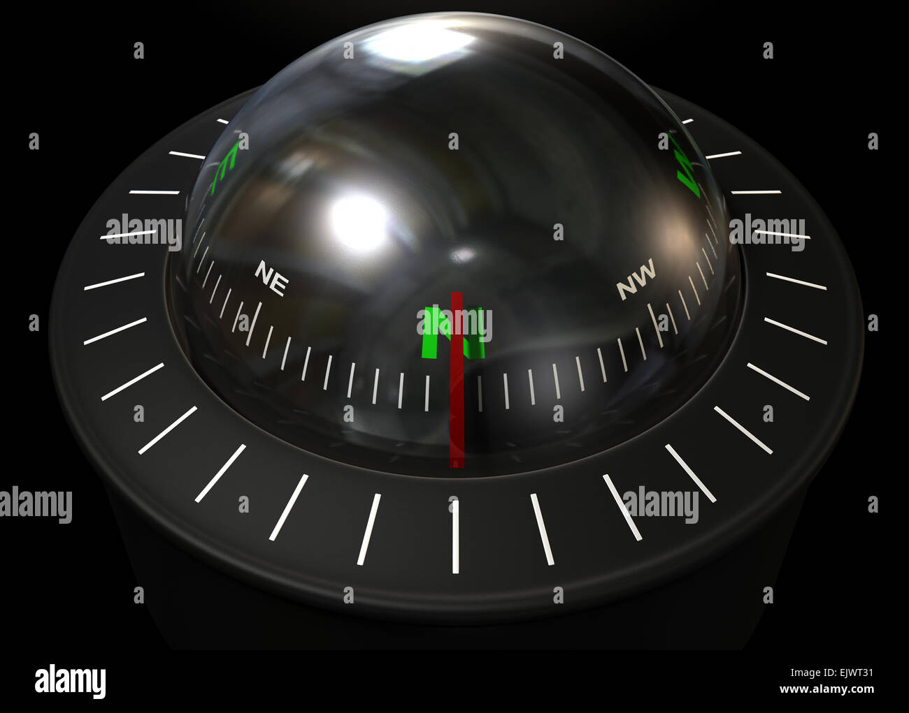 A floating liquid compass on an isolated black studio background Stock ...