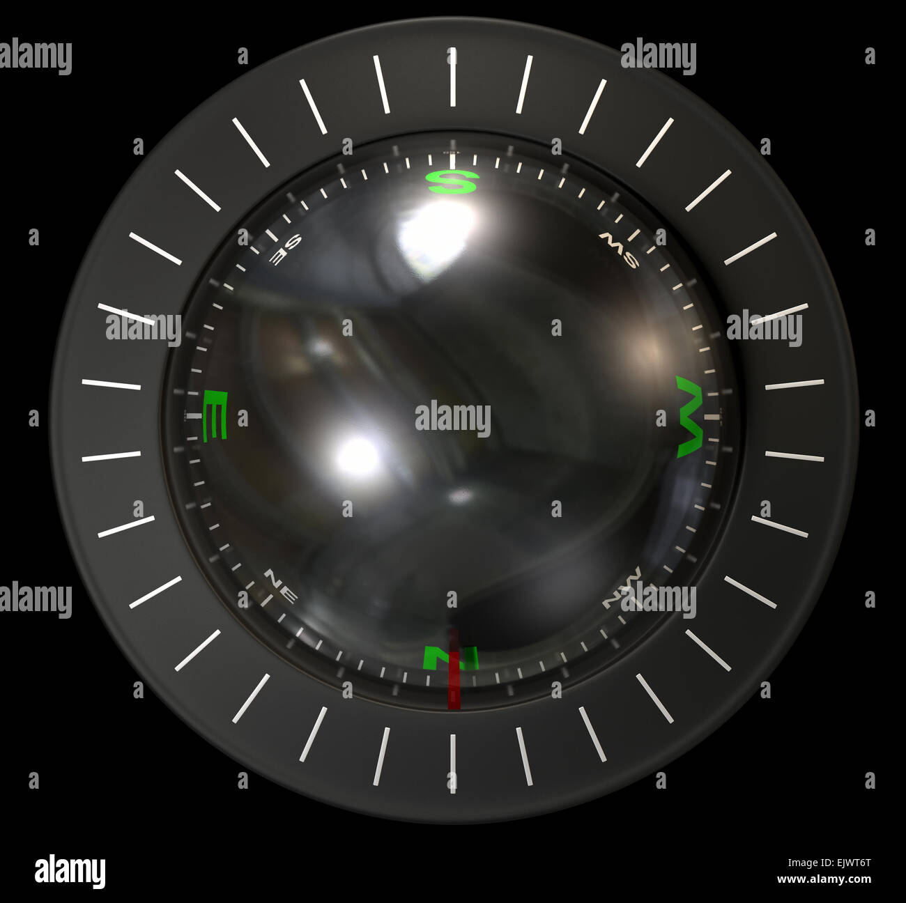 A floating liquid compass on an isolated black studio background Stock ...