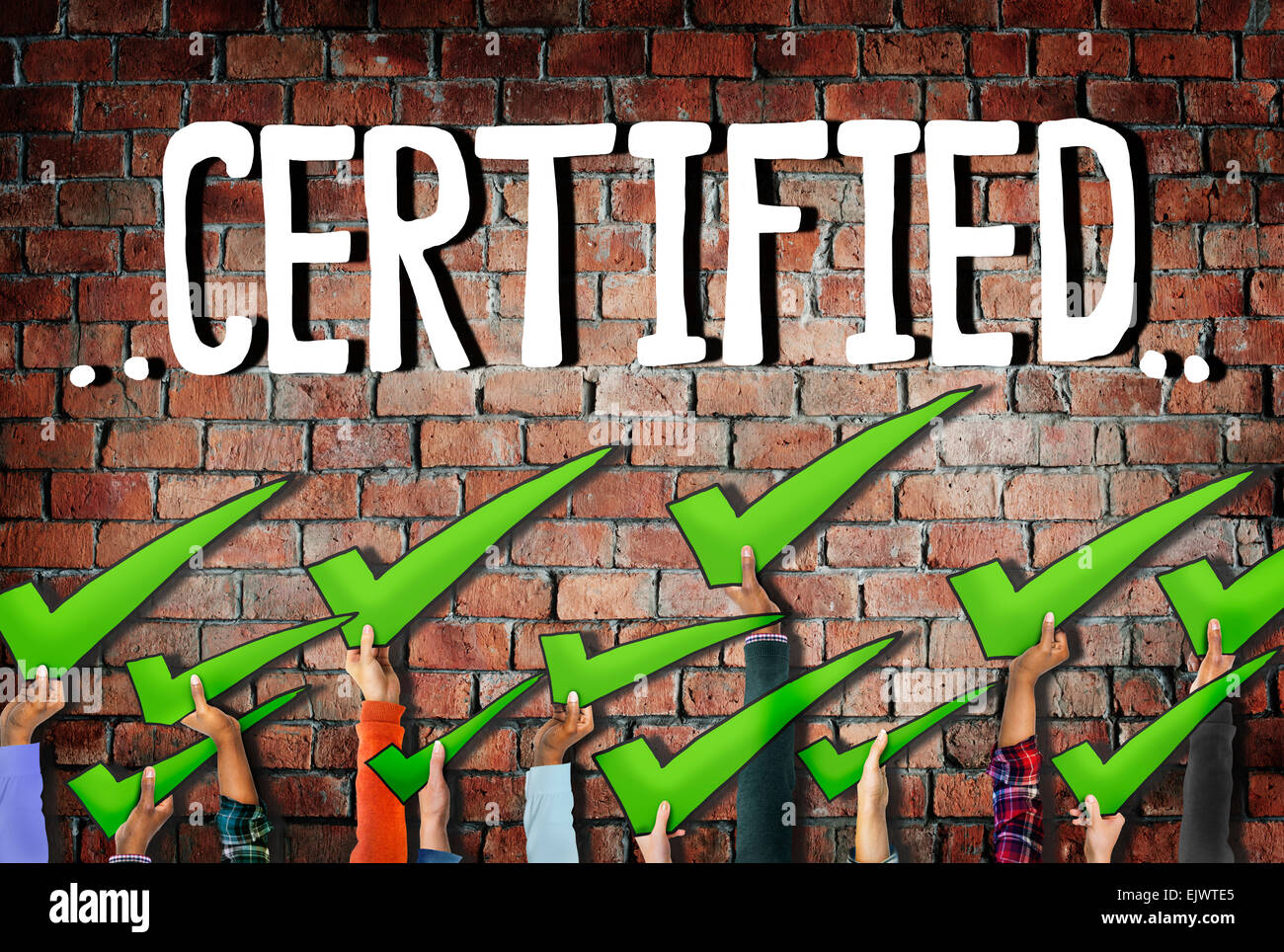 Diverse Hands Holding Check Marks Stock Photo - Alamy