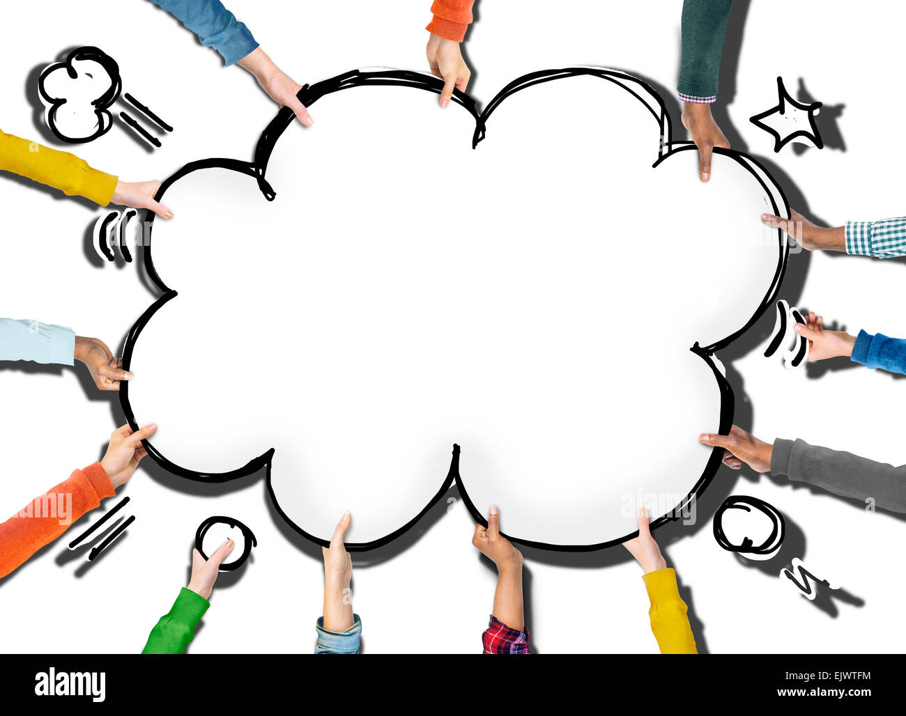 Group of Hands Holding Speech Bubble Cloud Shape Stock Photo - Alamy