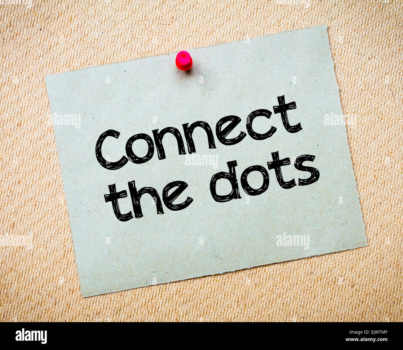 Connect the Dots Message. Recycled paper note pinned on cork board ...