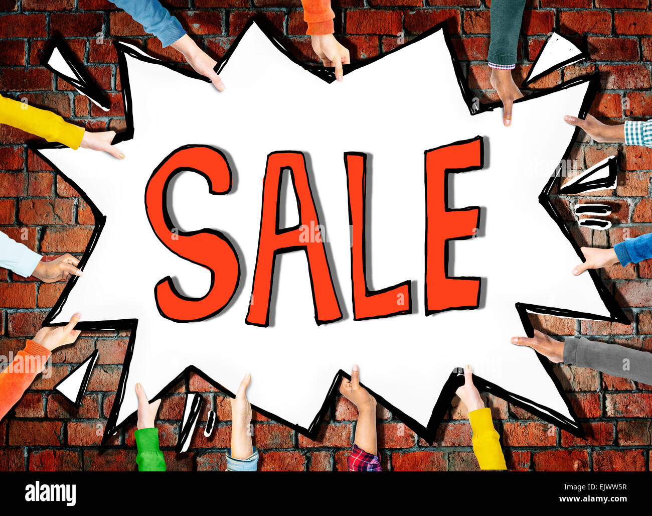 Group of Diverse Business People's Hands Holding Sale Stock Photo - Alamy