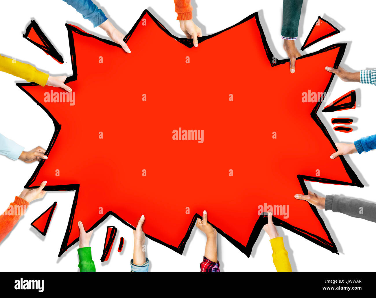 Diverse Hands Holding Exploding Symbol Stock Photo - Alamy