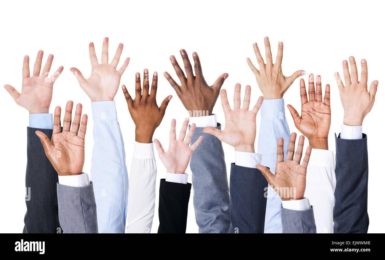 Volunteer hands up Cut Out Stock Images & Pictures - Alamy