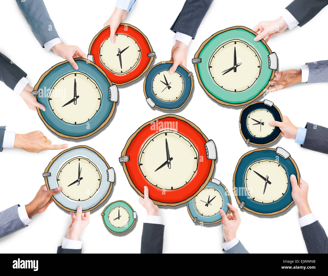 Group of Business People's Hands Holding Clocks Stock Photo - Alamy