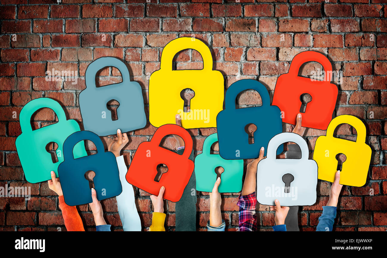 Group of Hands Holding Padlock Symbols Stock Photo - Alamy