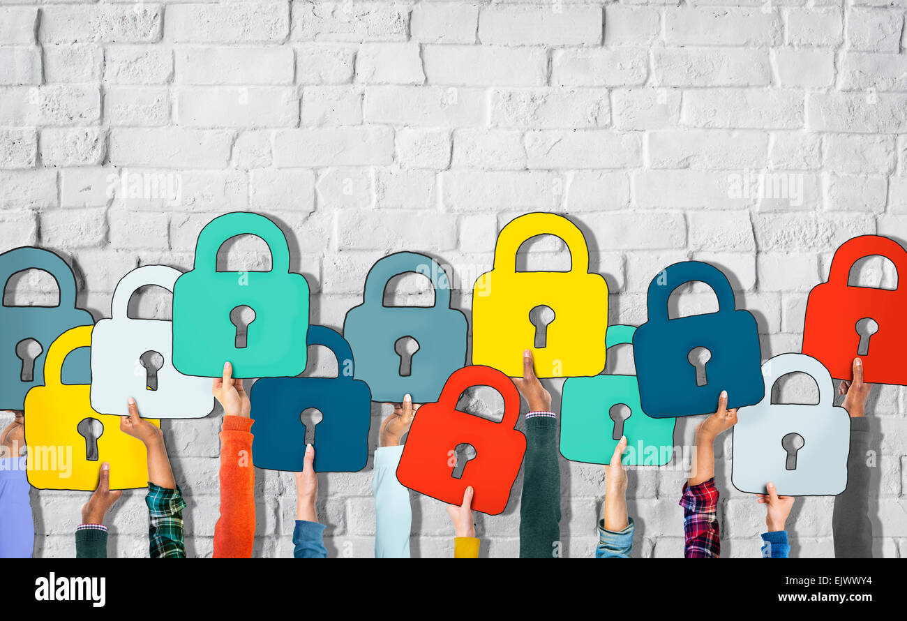 Group of Hands Holding Padlock Symbols Stock Photo - Alamy