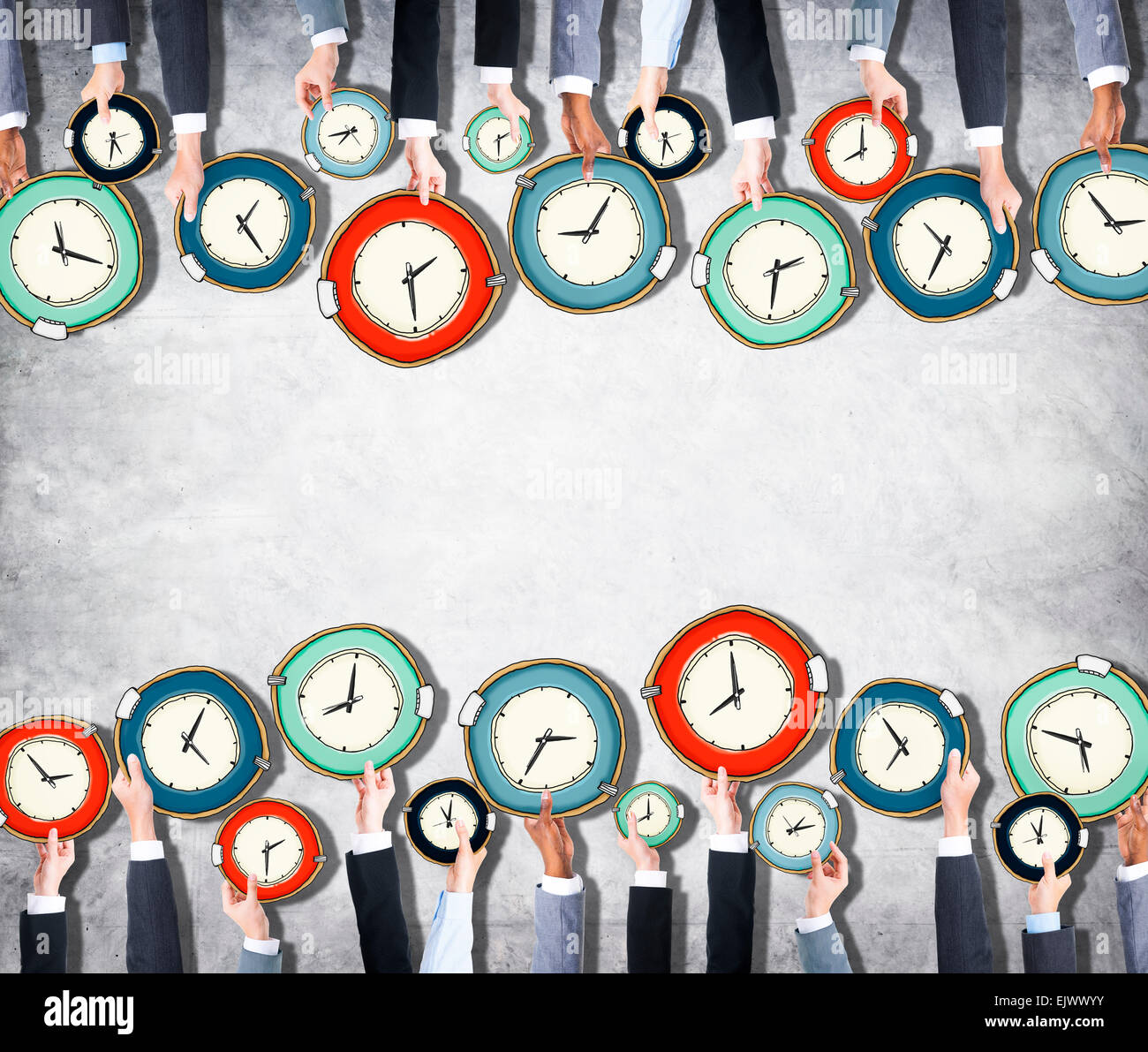 Group of Hands Holding Clock Stock Photo - Alamy