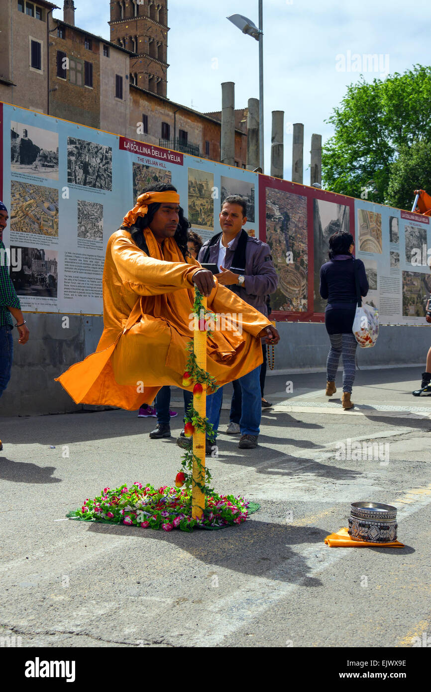 ROME, ITALY - MAY 04, 2014: Street performer in clothing monk ...