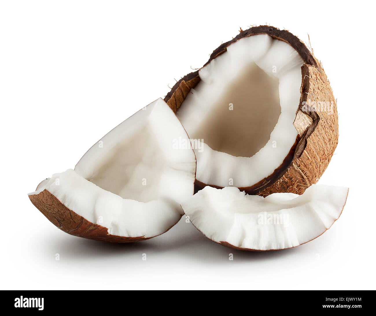 Broken raw ripe coconut isolated on white background Stock Photo - Alamy