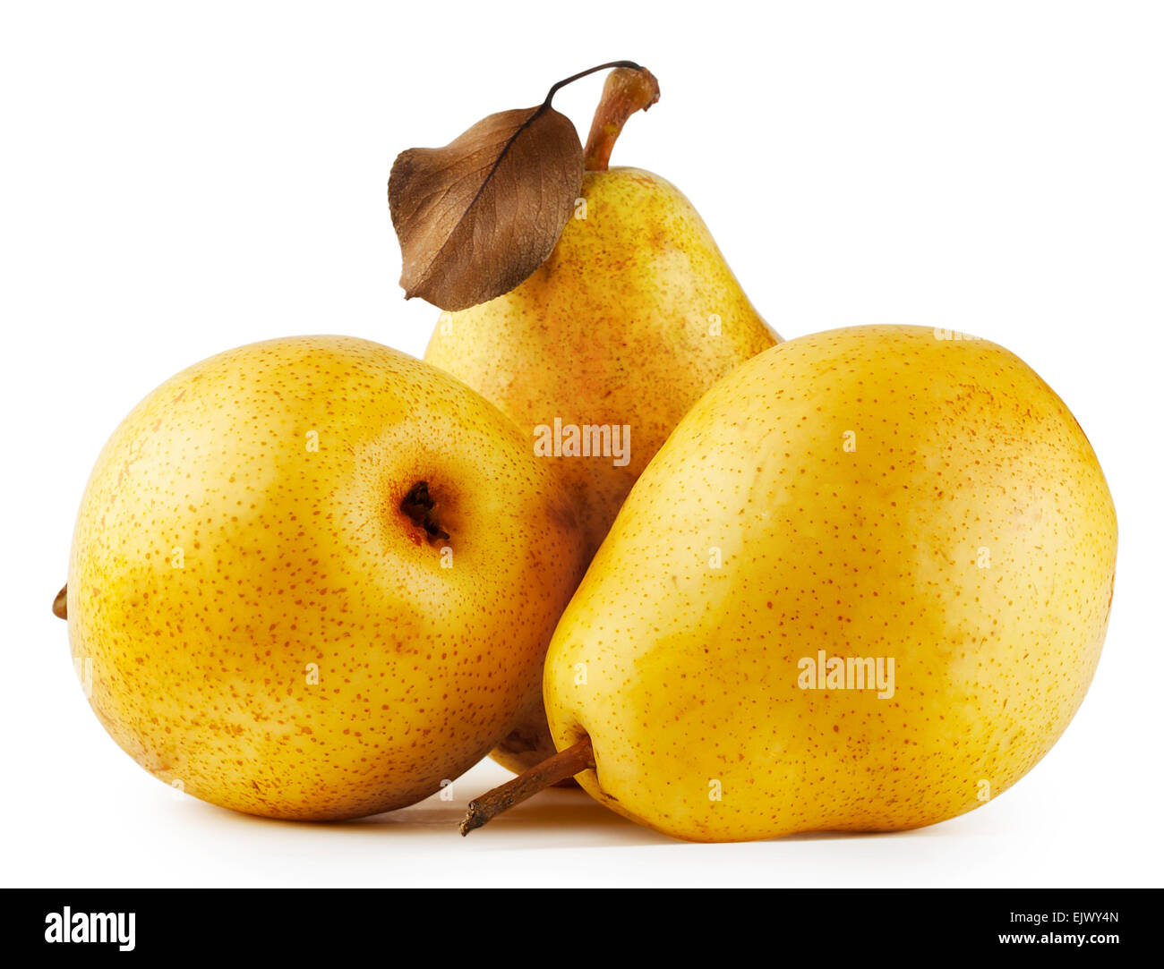 Three yellow juicy pears isolated on a white background Stock Photo - Alamy