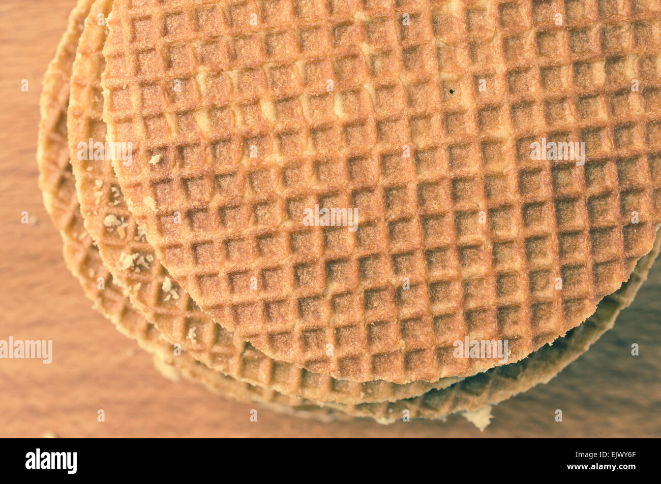 Stack of round toasted waffles top view Stock Photo - Alamy
