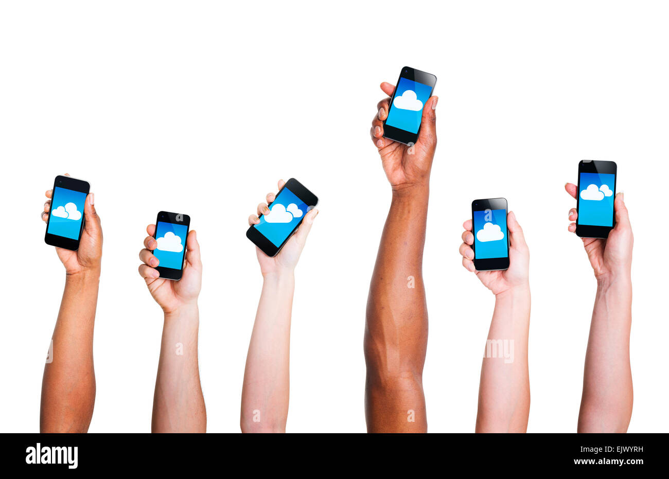 Hands holding mobile devices Cut Out Stock Images & Pictures - Alamy