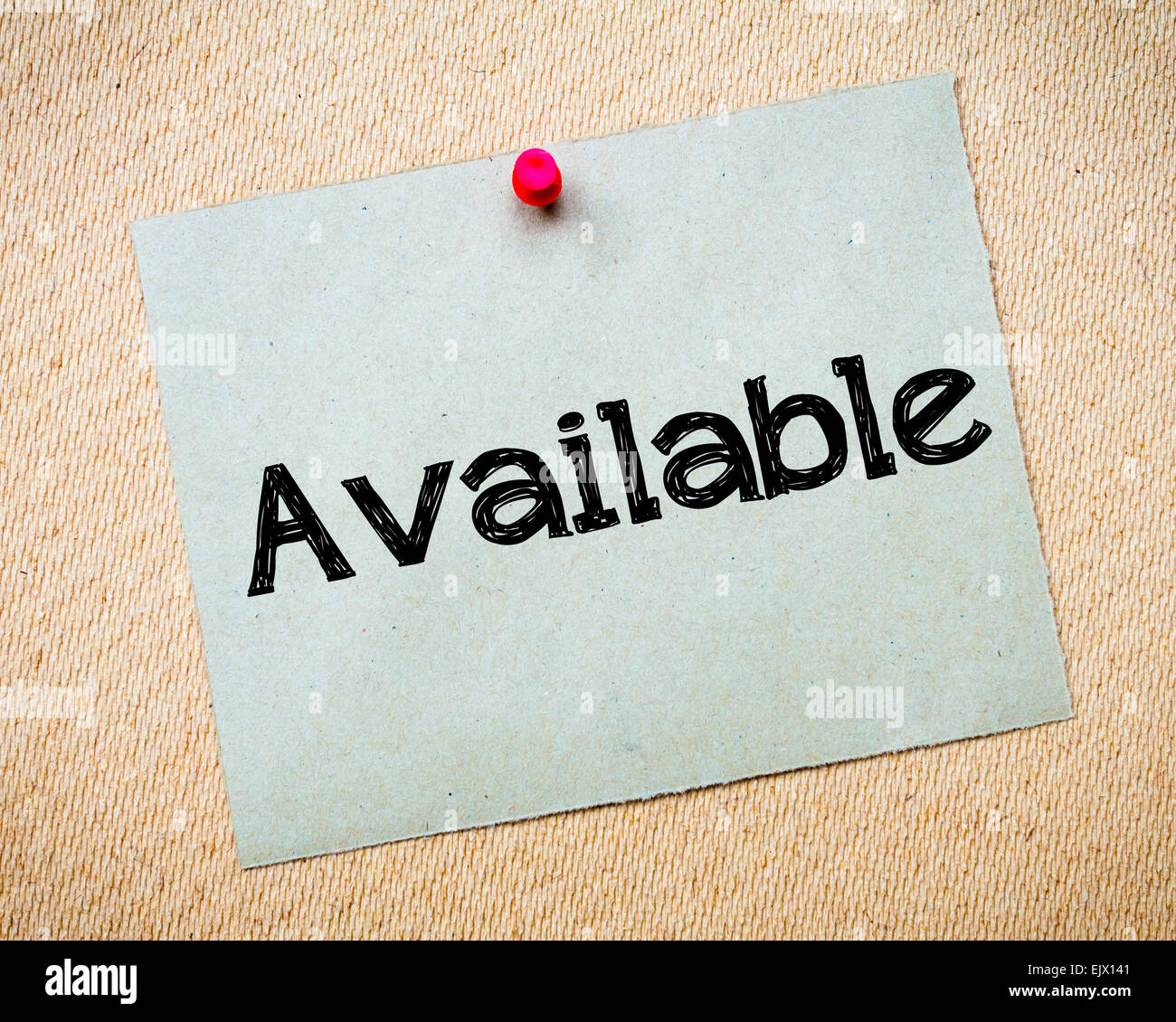 Available Message. Recycled paper note pinned on cork board. Concept ...
