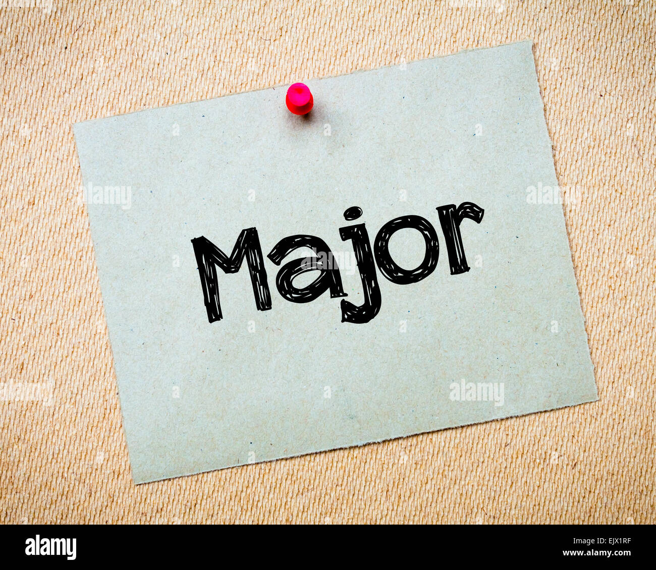 Major Message. Recycled paper note pinned on cork board. Concept Image ...