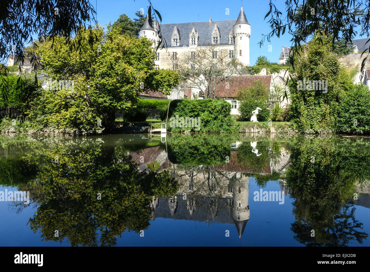 Chateau Montresor, and the village in the Loire Vally, France. Rear of ...