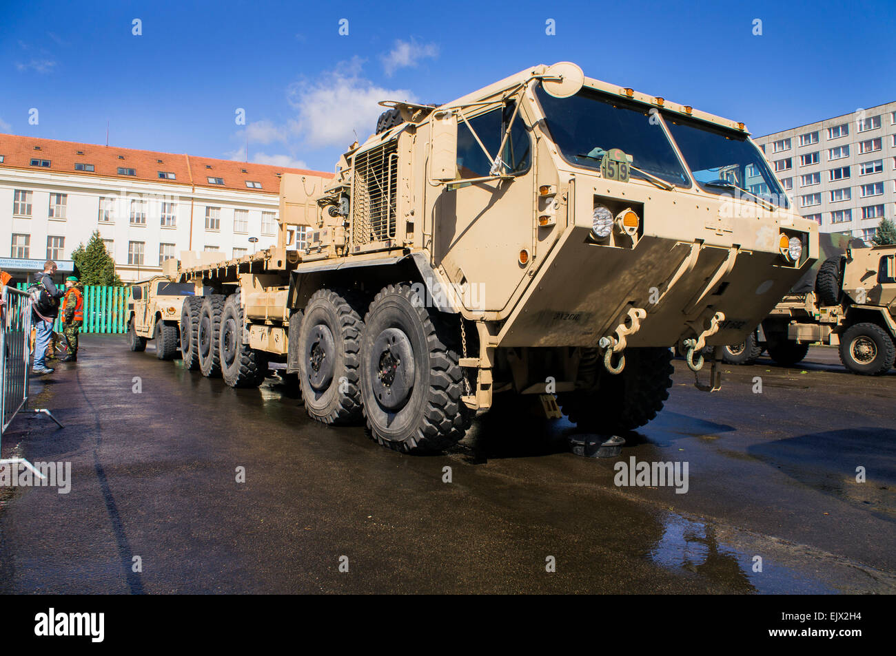 U.S. army "Dragoon Ride" convoy HEMTT Heavy Expanded Mobility Tactical ...