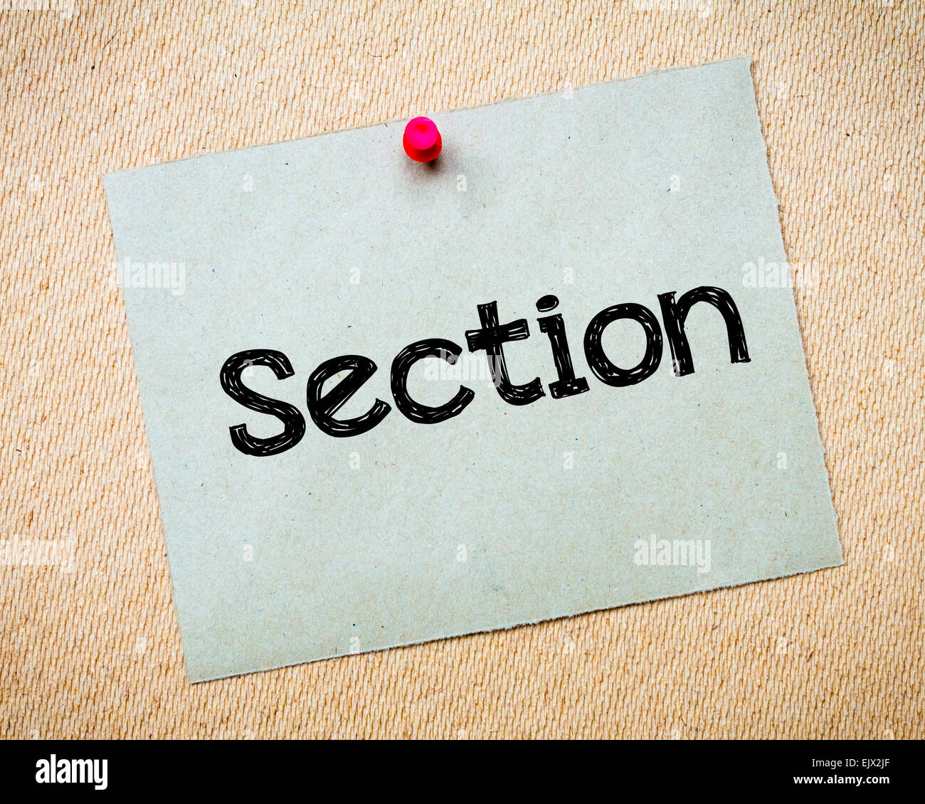 Section Message. Recycled paper note pinned on cork board. Concept ...