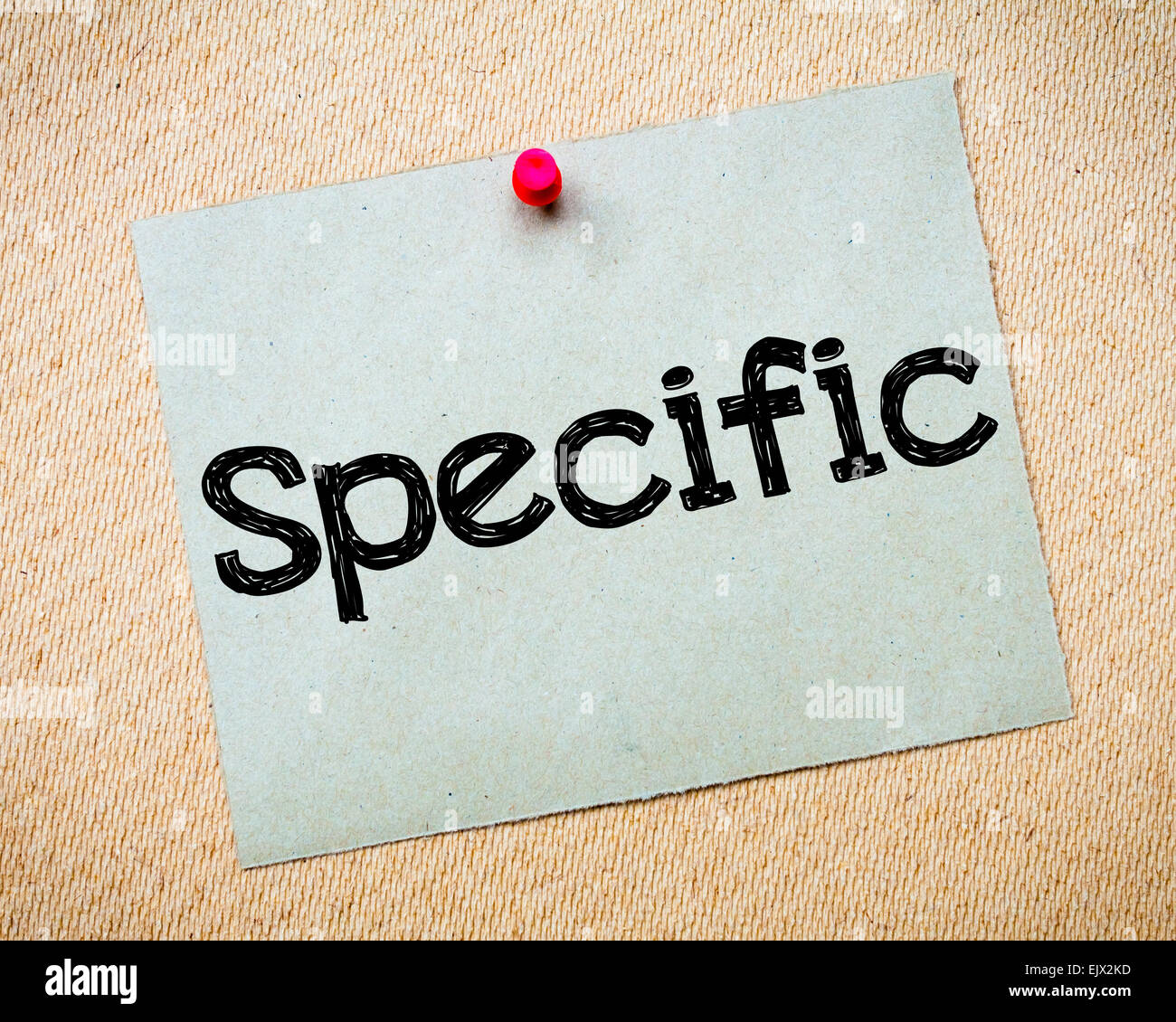 Specific Message. Recycled paper note pinned on cork board. Concept ...