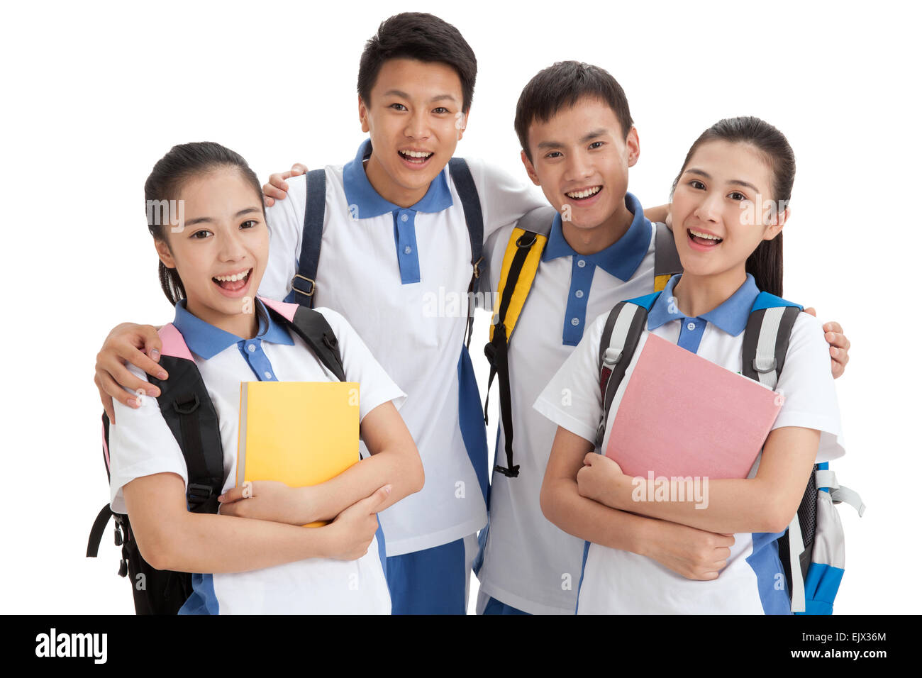 Four high school students around the shoulder stand Stock Photo - Alamy