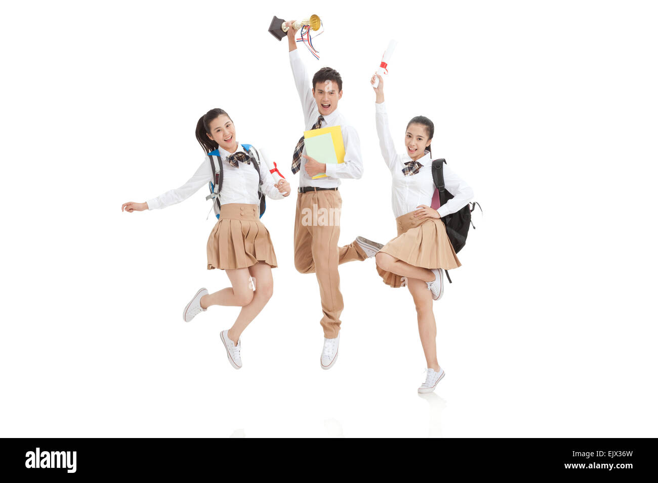 High school graduate with a trophy and a diploma in cheers Stock Photo ...