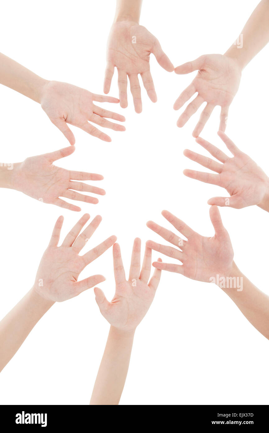 High school students open palm around together Stock Photo - Alamy