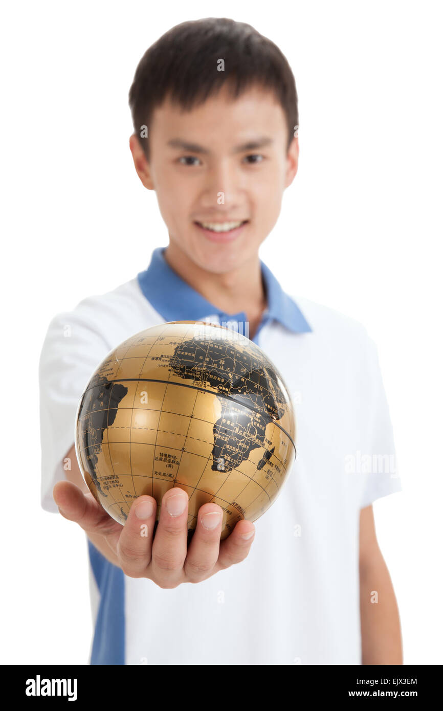A high school student to show a globe Stock Photo - Alamy