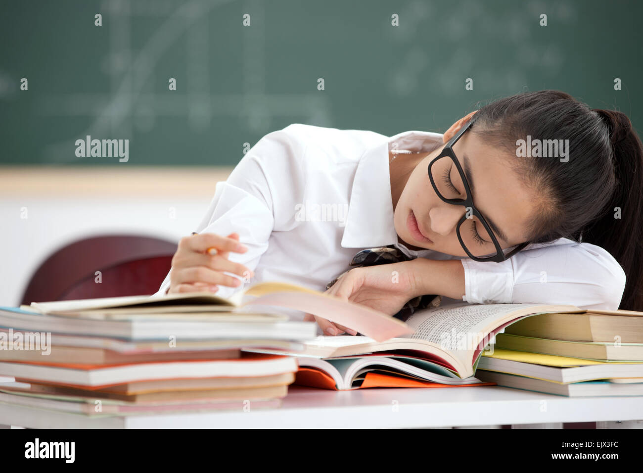 The fatigue of high school students to sleep lying on the table Stock ...