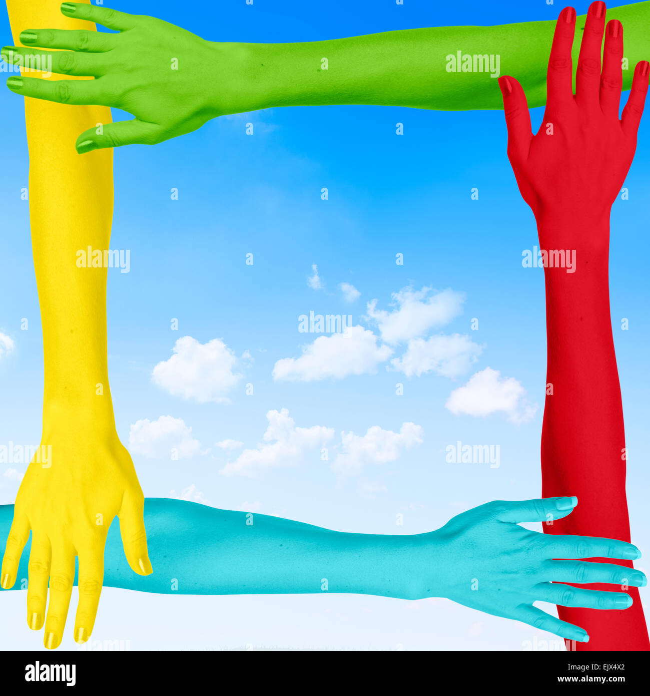 Colorful Arms Connected As a Square Stock Photo - Alamy