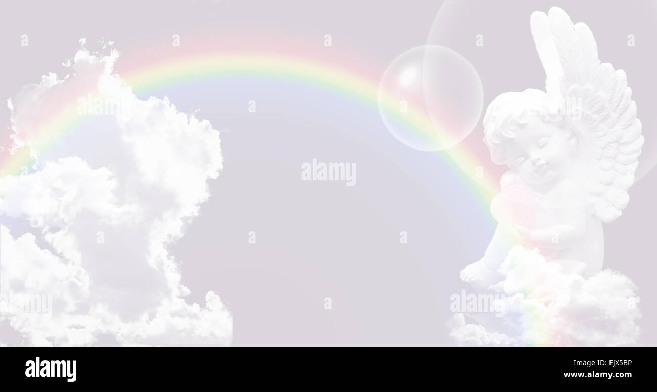 White Angel on the sky with rainbow Stock Photo - Alamy