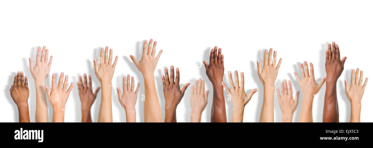 Diverse raised hands hi-res stock photography and images - Alamy