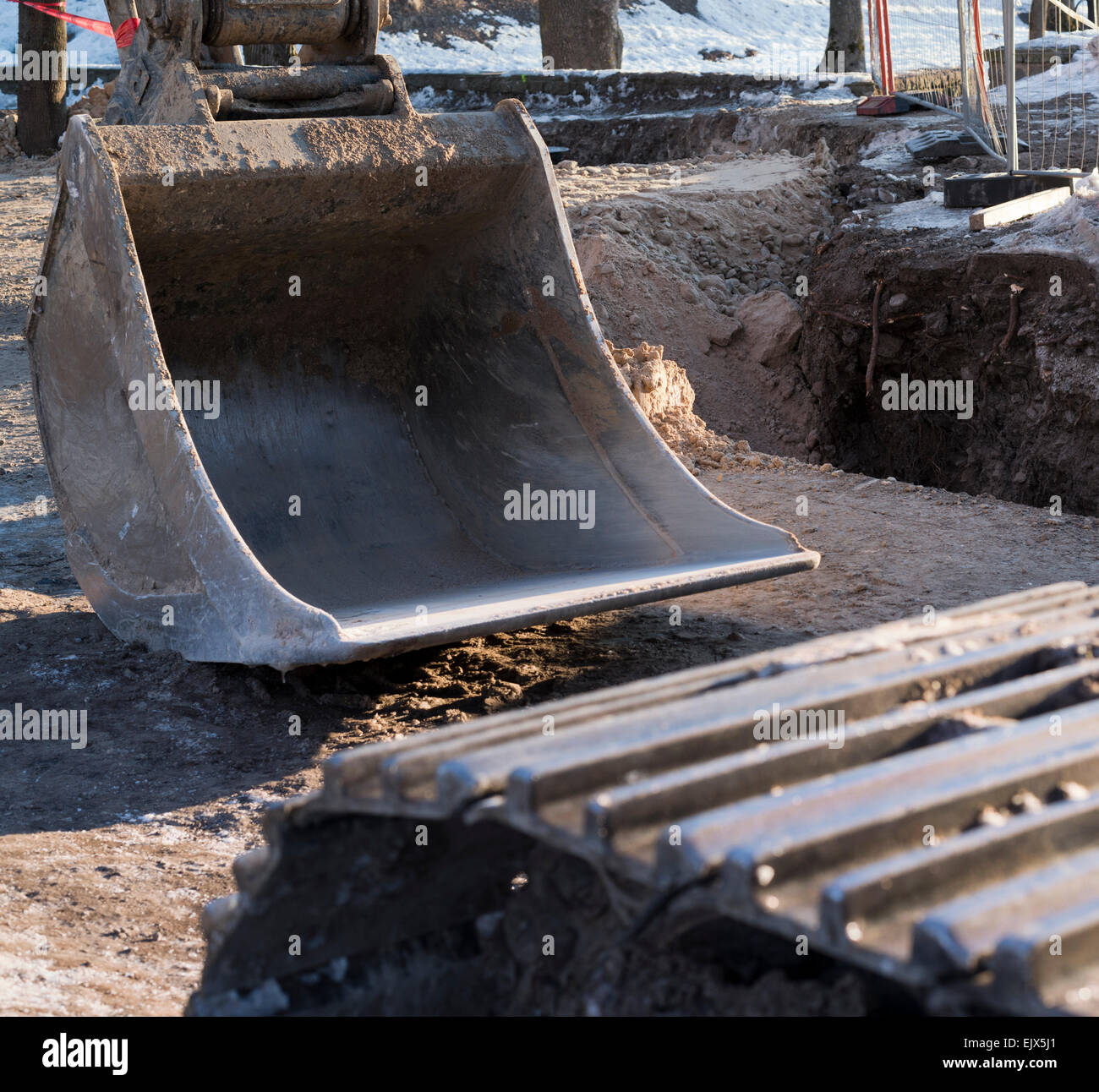 Outside construction works composition of excavator shovel Stock Photo ...
