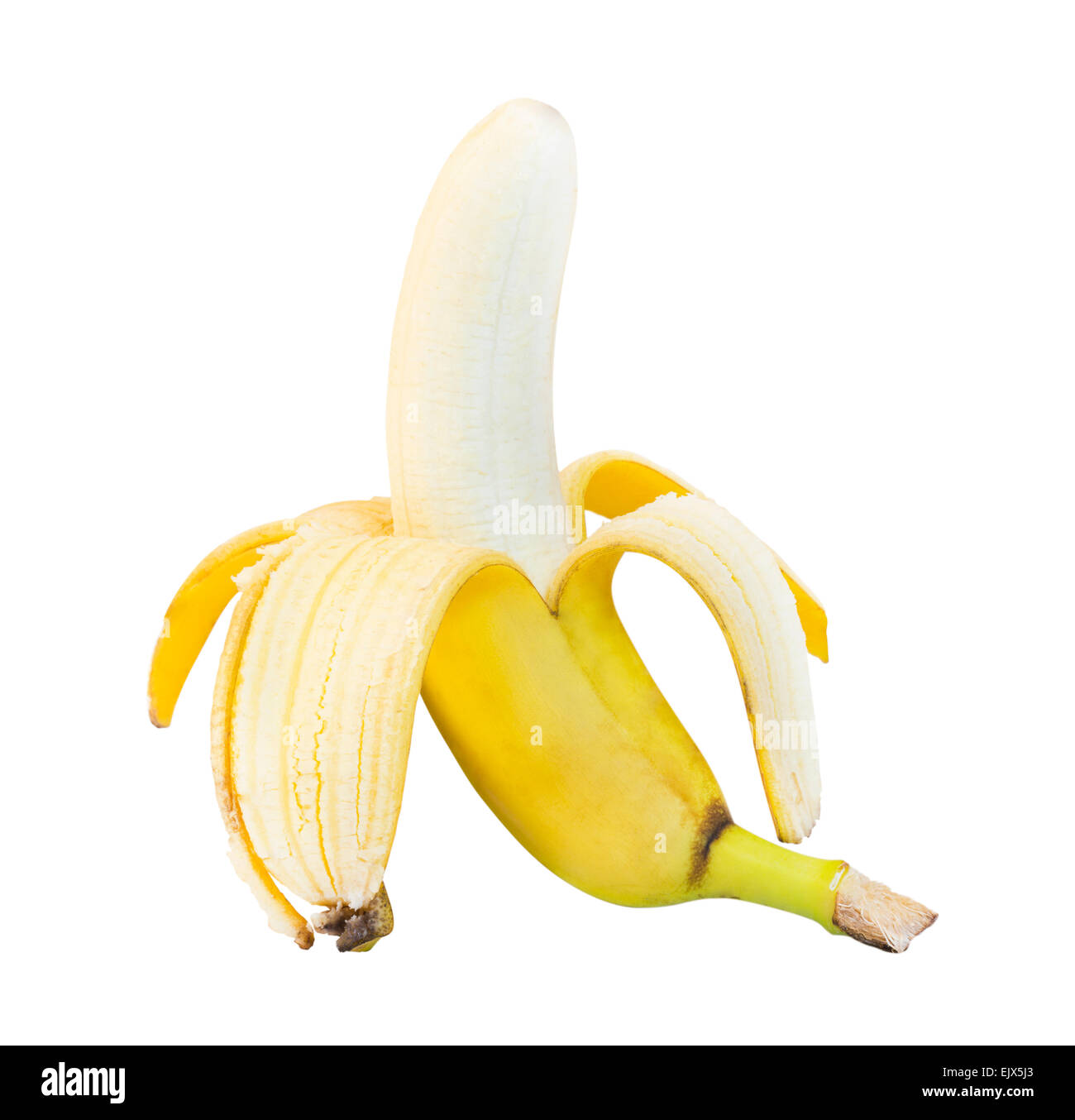 Fresh banana with an opened accurate peel Stock Photo - Alamy