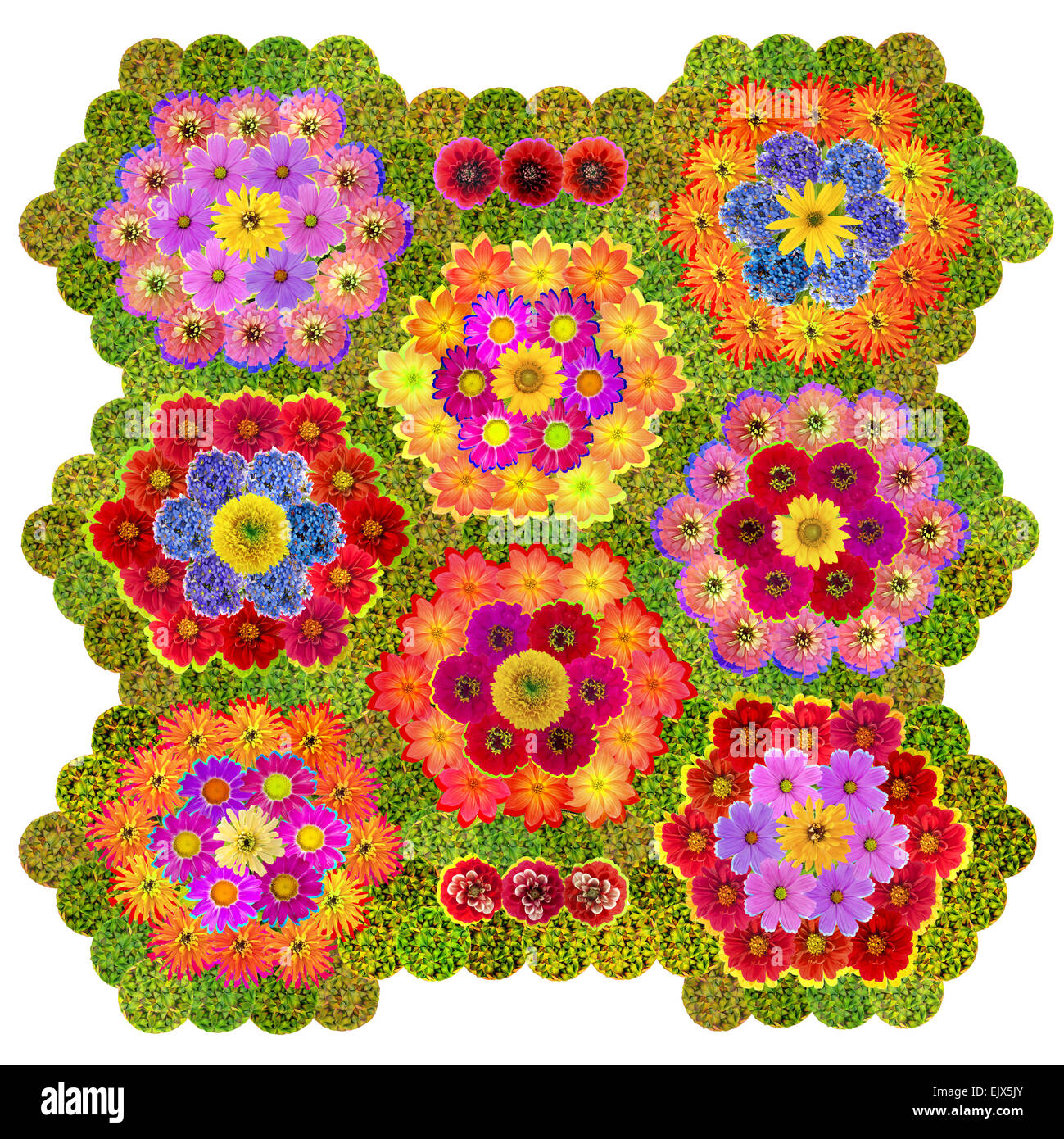 Old grandmother's hexagonal pattern mosaic made from summer plants ...