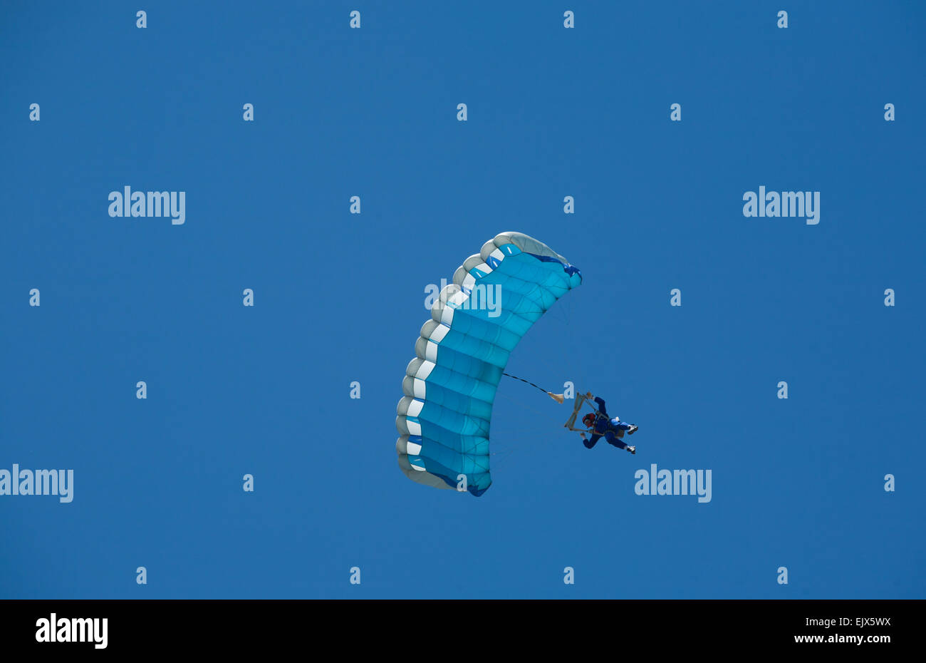 A skydiver performing skydiving with blue sky in the background Stock ...