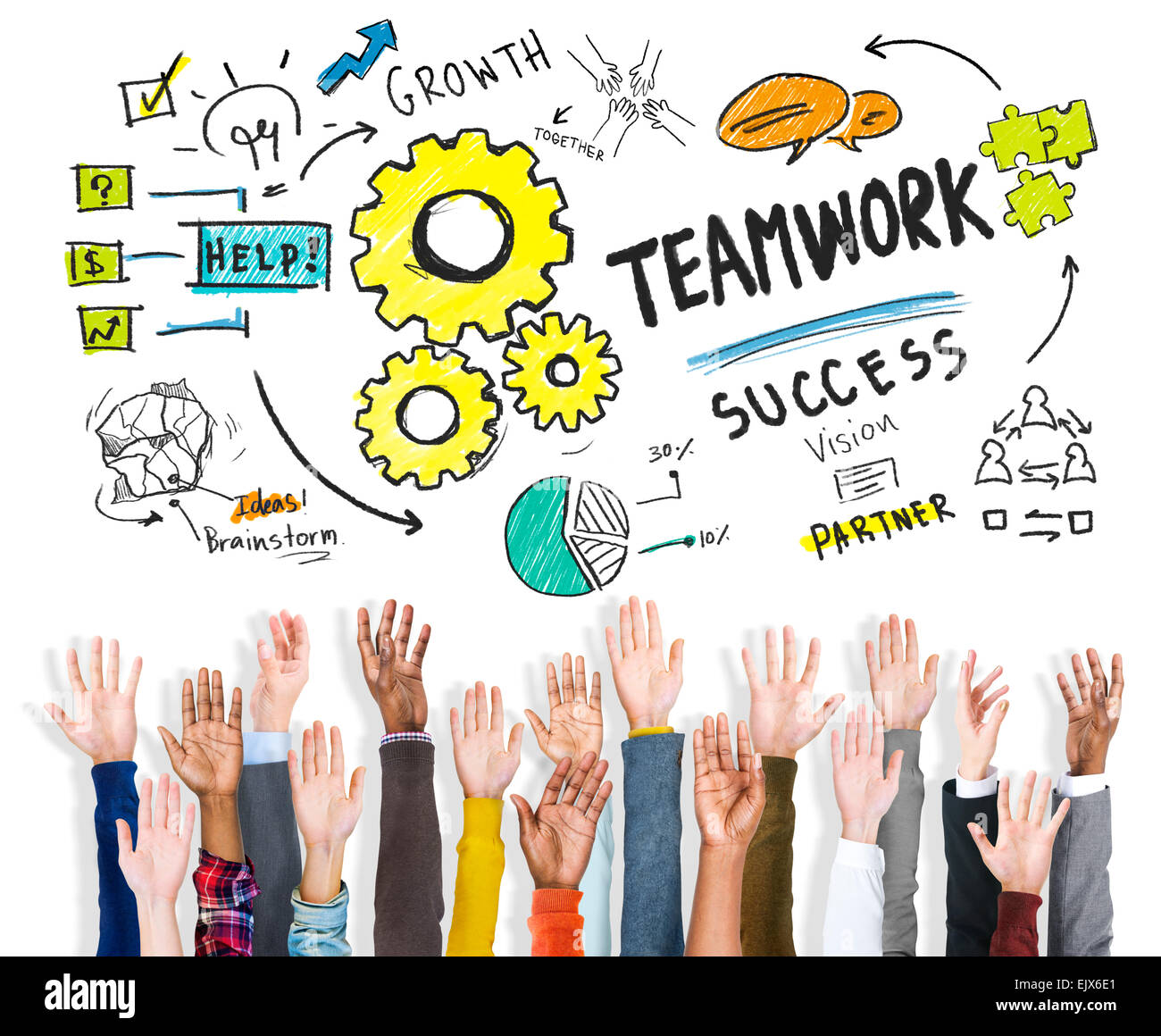 Teamwork Team Together Collaboration Hands Raised Volunteer Concept ...