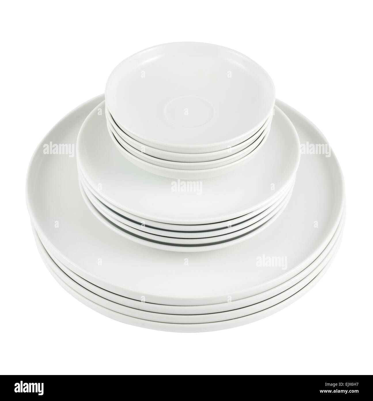 Pile of clean white dish plates isolated Stock Photo - Alamy