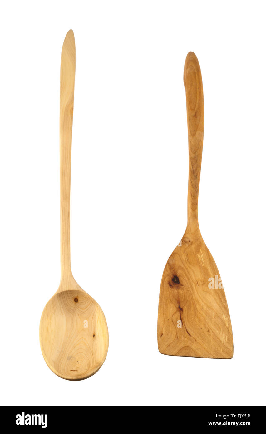 Wooden spoon and scapula isolated Stock Photo - Alamy
