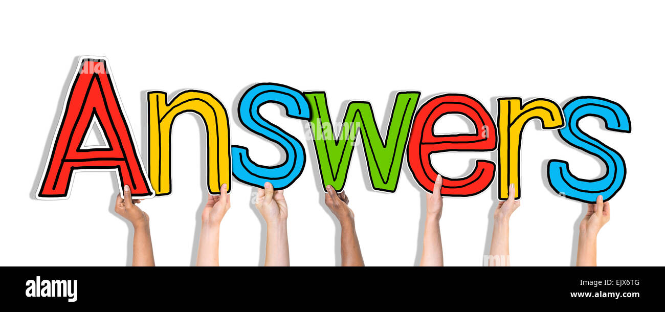 Group of Diverse People's Hands Holding Answers Stock Photo - Alamy