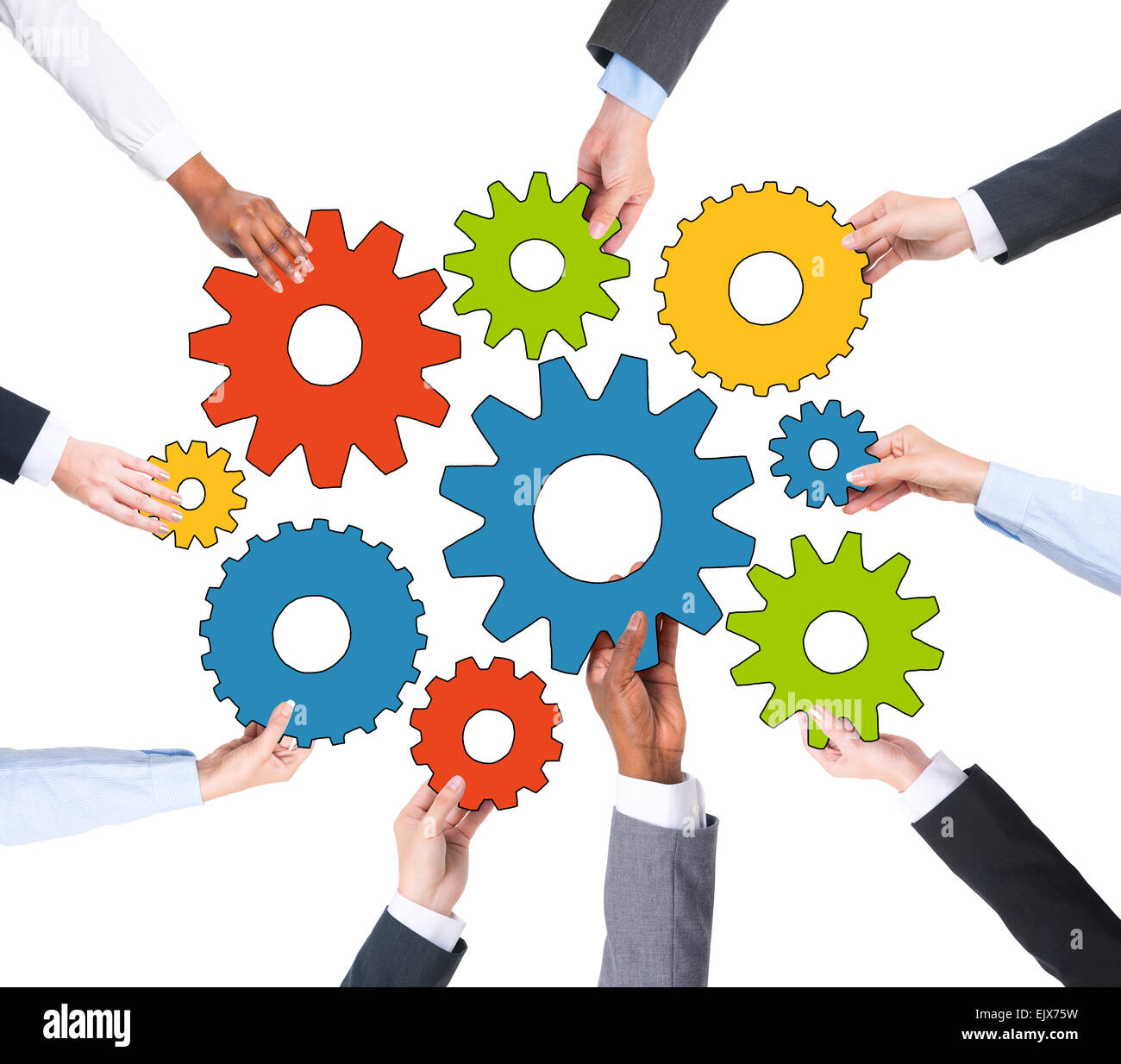 Business People Holding Gears Together Stock Photo - Alamy