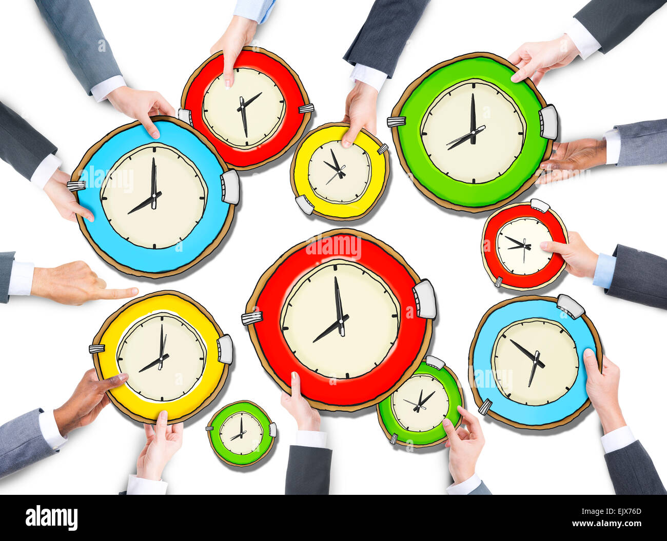 Group of Hands Holding Clock Stock Photo - Alamy