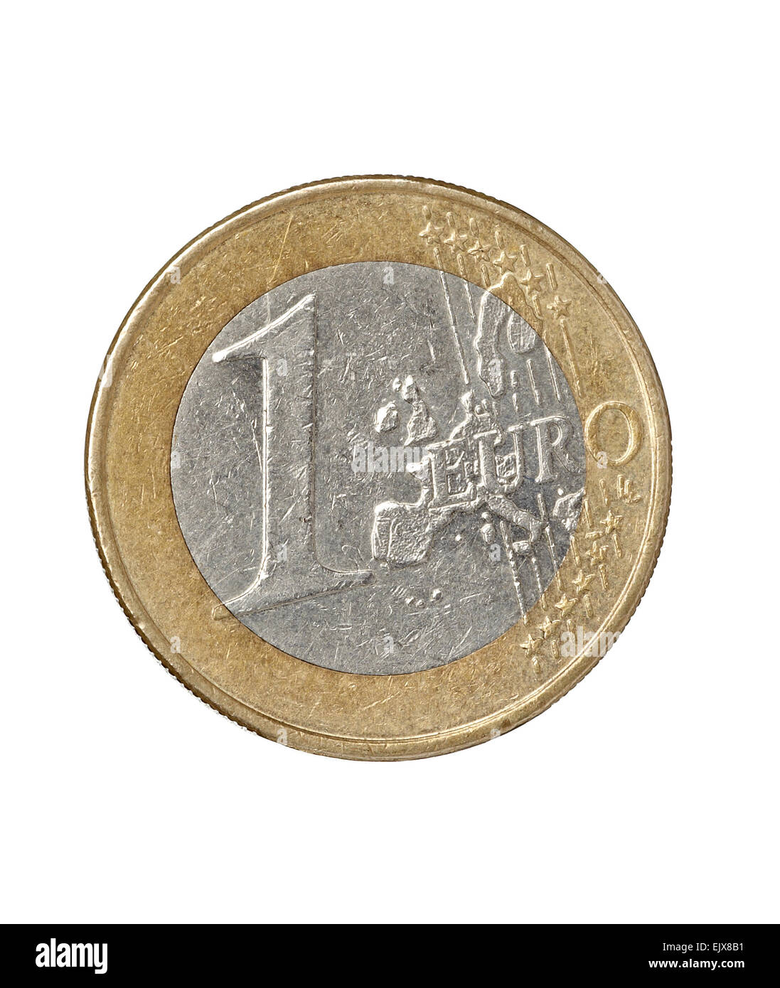 close up of damaged euro coin on white background with clipping path ...