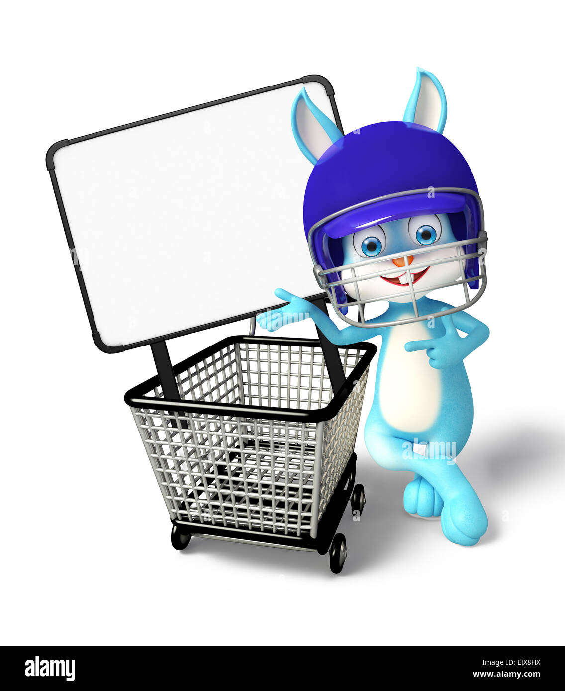 3d Illustration of Easter Bunny character trolley and signboard Stock ...