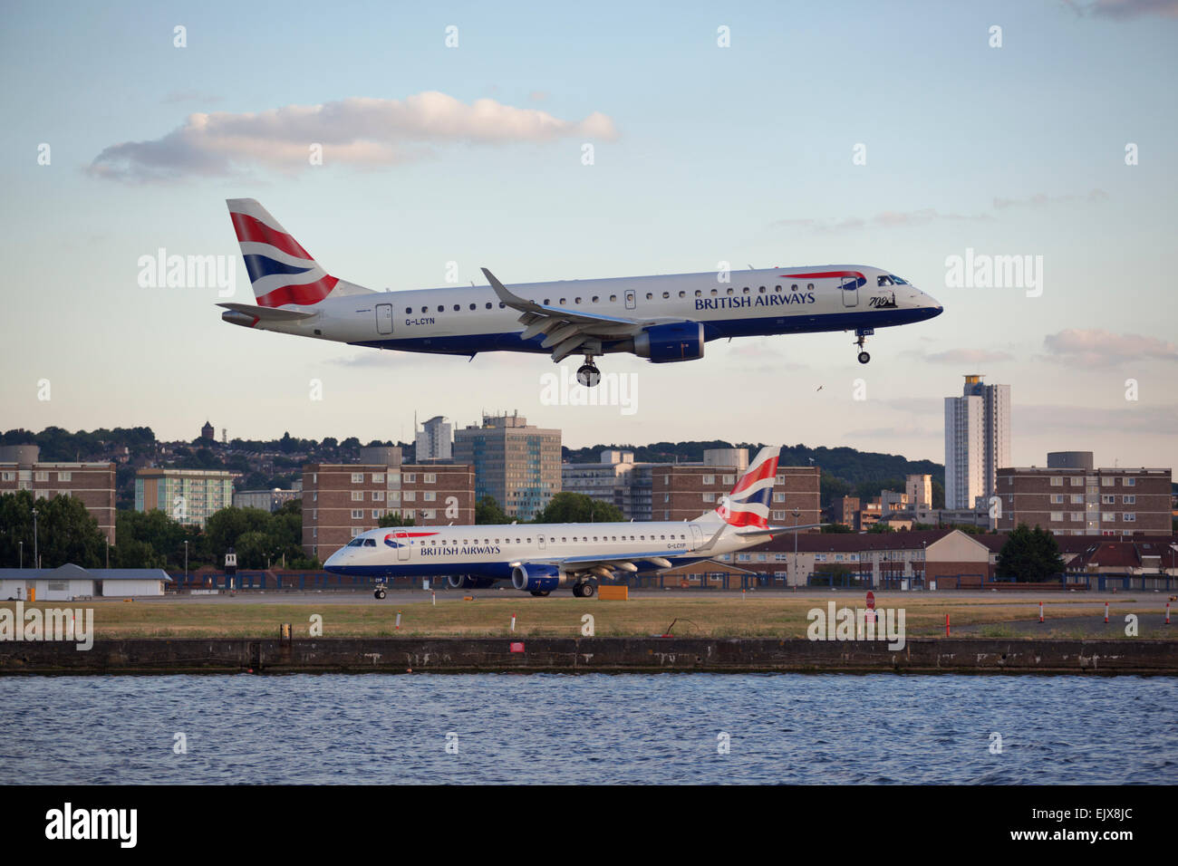 Two British Airways planes at London City Airport Stock Photo - Alamy