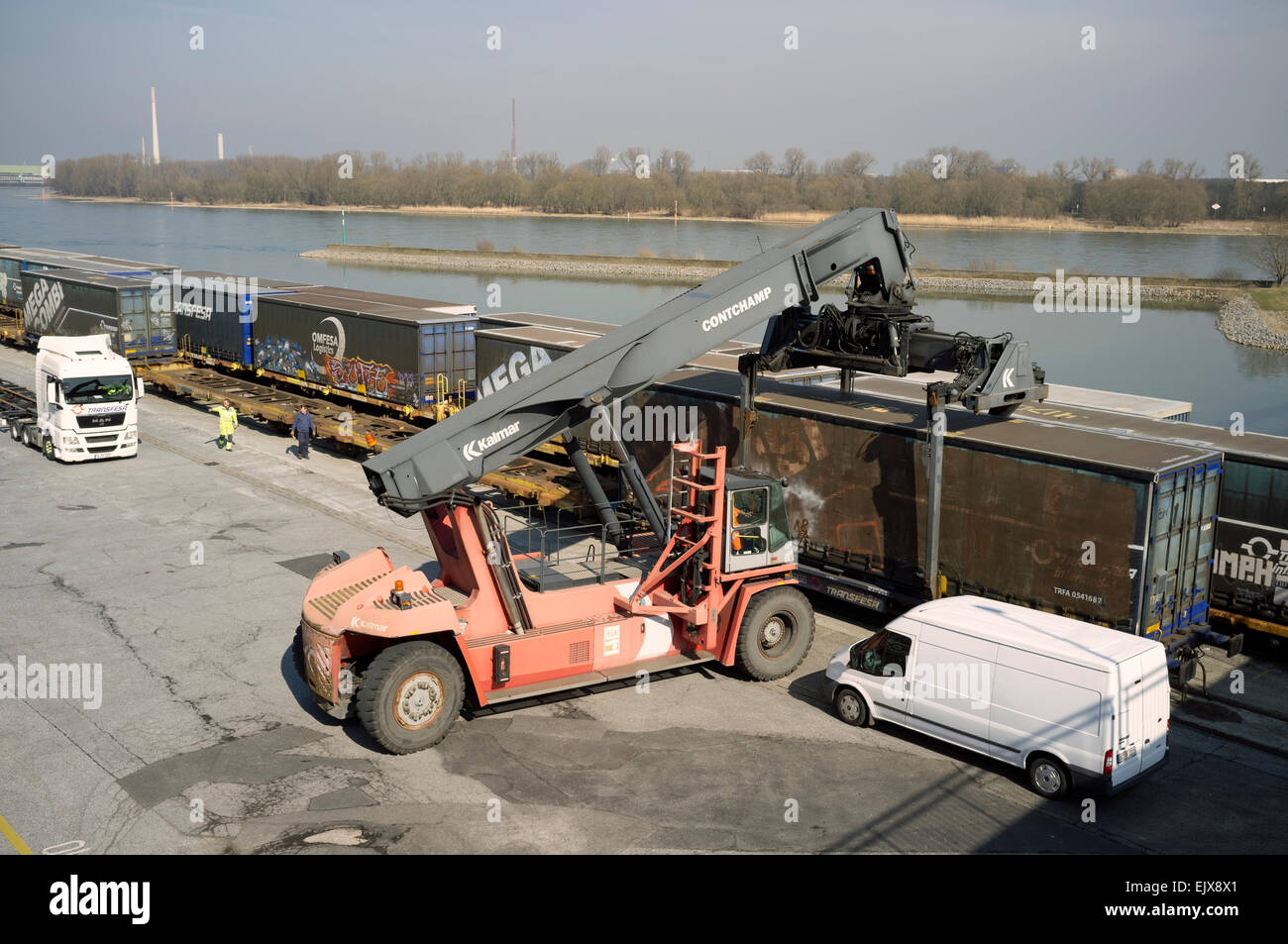 Container terminal beside the river Rhine Cologne, Germany Stock Photo ...